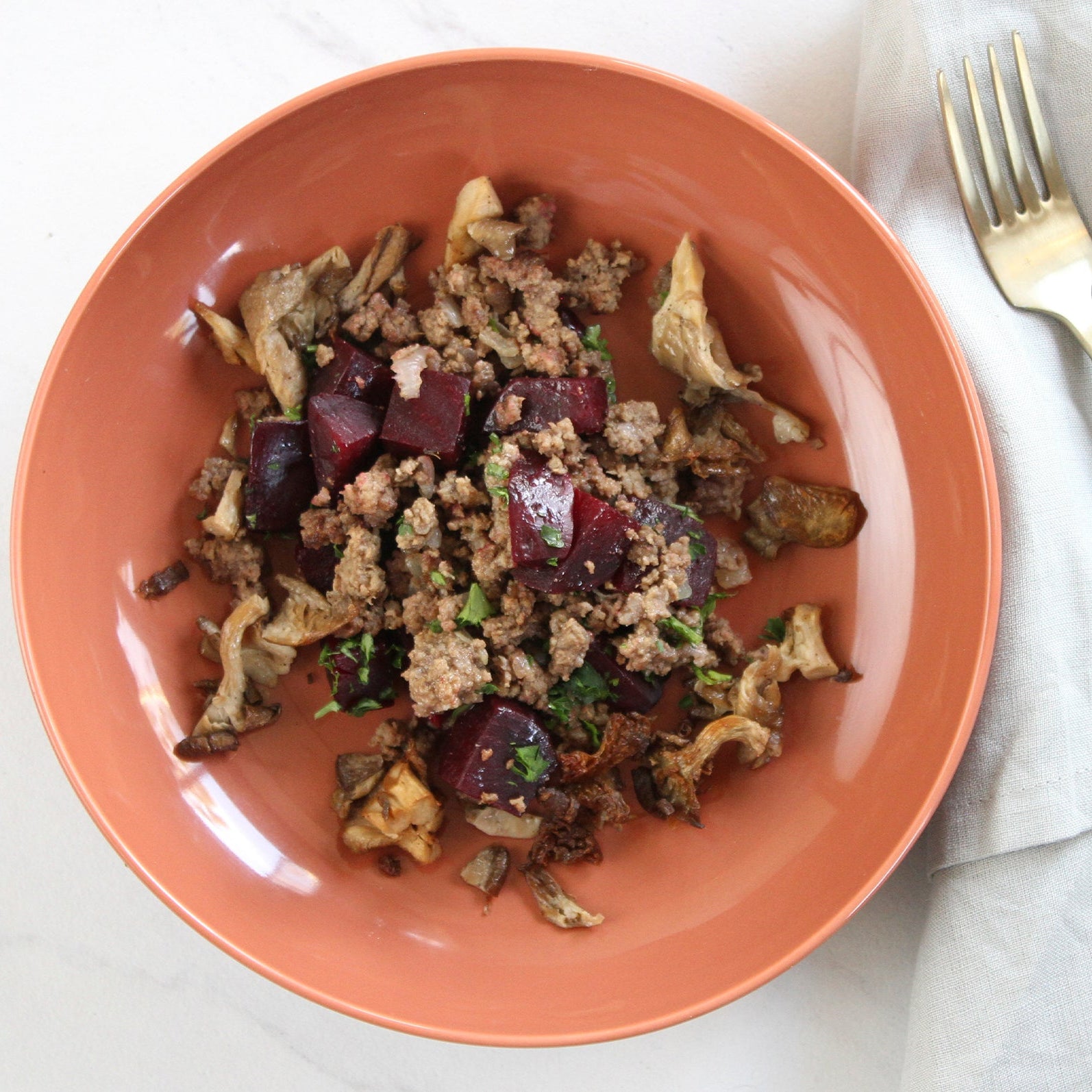 Ground Beef Hash with Beets and Mushrooms | Pete's Real Food